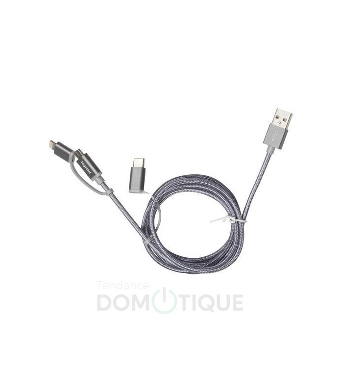 CORDON USB TYPE-A VERS MICRO USB, USB C ET LIGHTNING